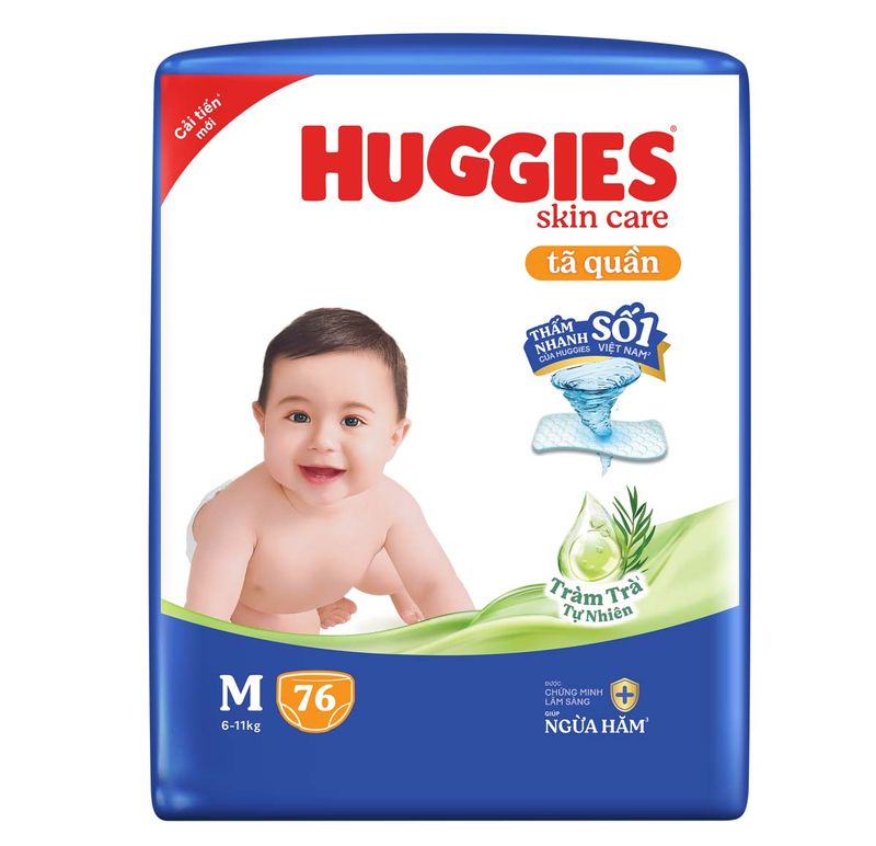 Bỉm - Tã quần Huggies tràm trà skin care size M 76 miếng (6 - 11kg)