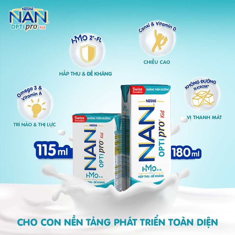 Sữa dinh dưỡng pha sẵn Nan Optipro Kid HMO 180ml (Lốc 4 hộp)