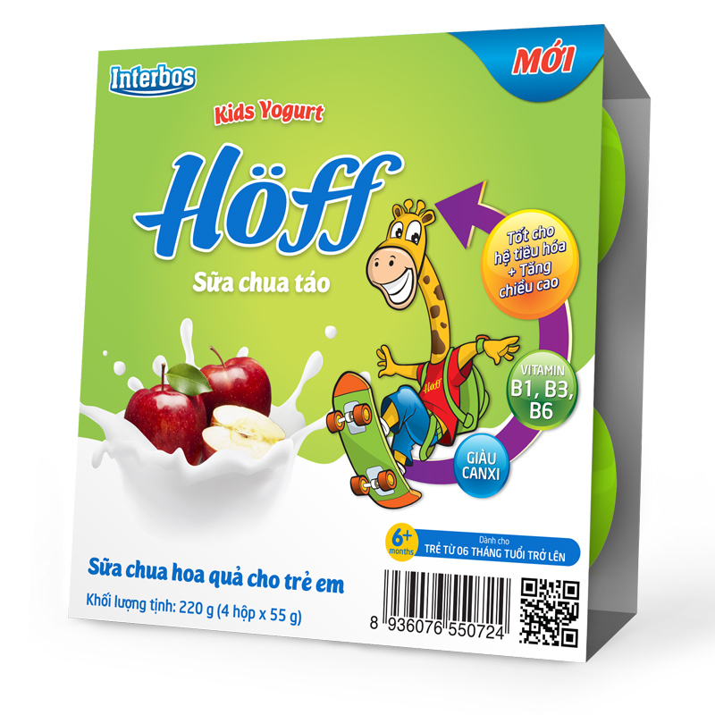 Sữa chua Hoff vị táo 220g (vỉ 4 hộp x 55g)